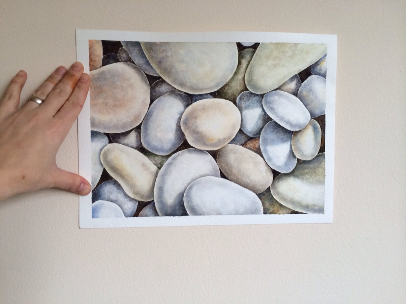 White Stones Original Watercolor Painting Rocks Decorative Art original ...