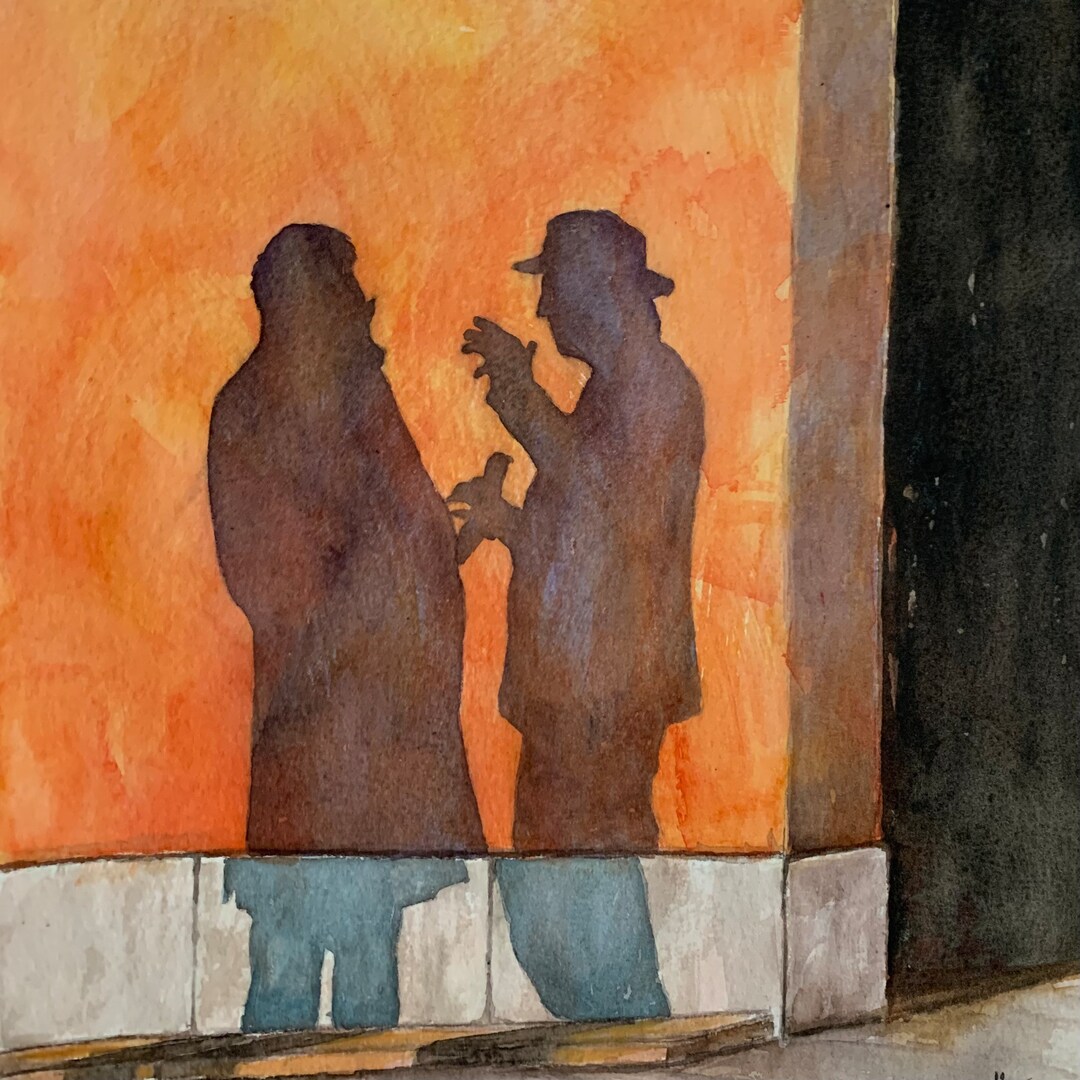 Original Watercolor Painting Shadows of Two Man,watercolor Painting ...