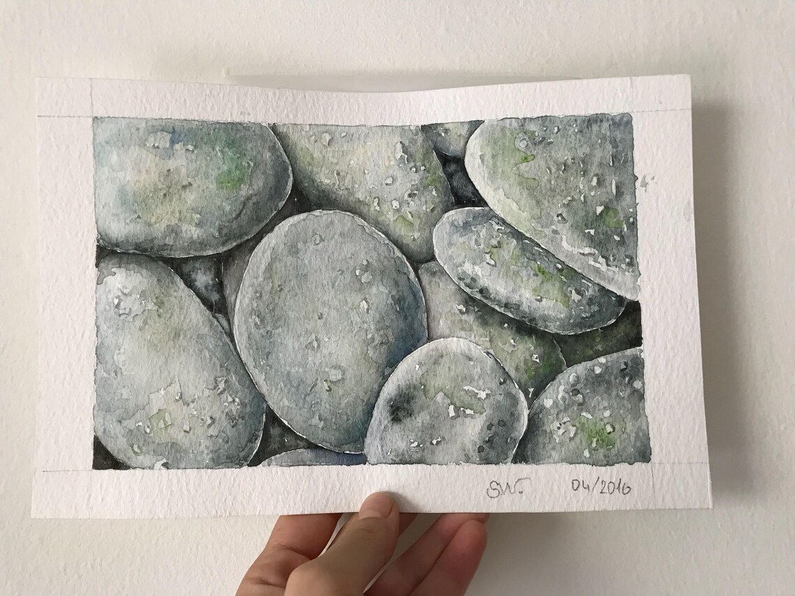 Stone Paintingwatercolor Stone Artwatercolor Painting - Etsy