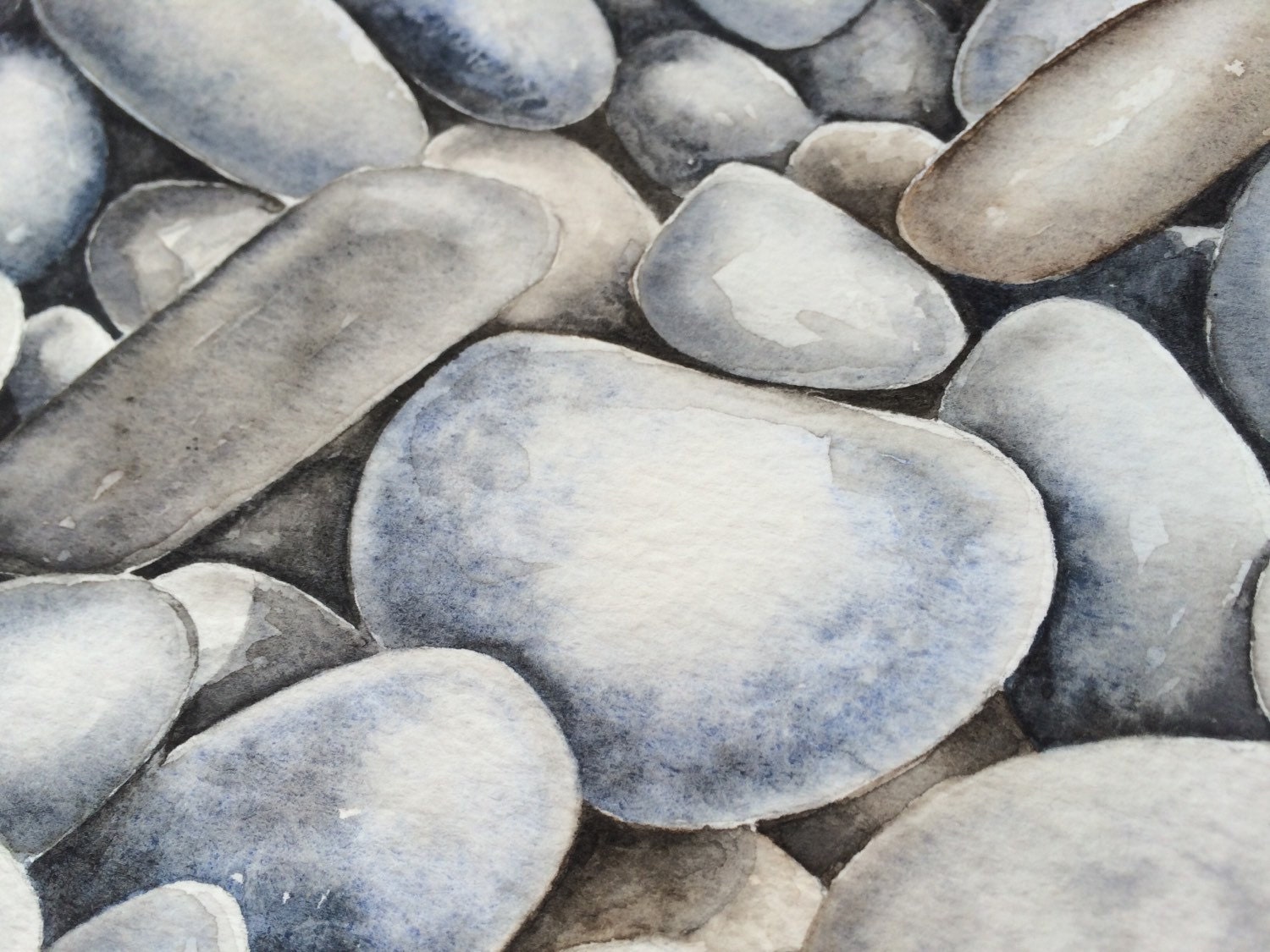 Original Watercolor Painting of Sea Stonesdecorative Artwall - Etsy