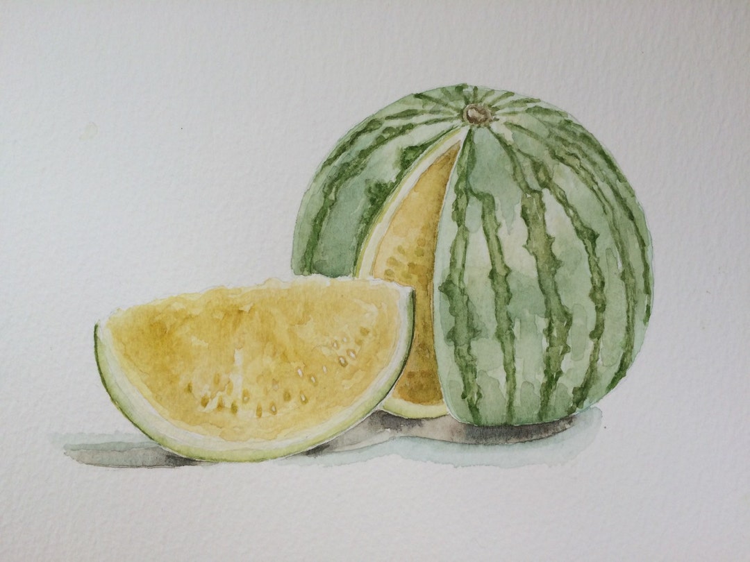 Yellow Watermelon Original Watercolor Painting,kitchen Art,yellow Green ...