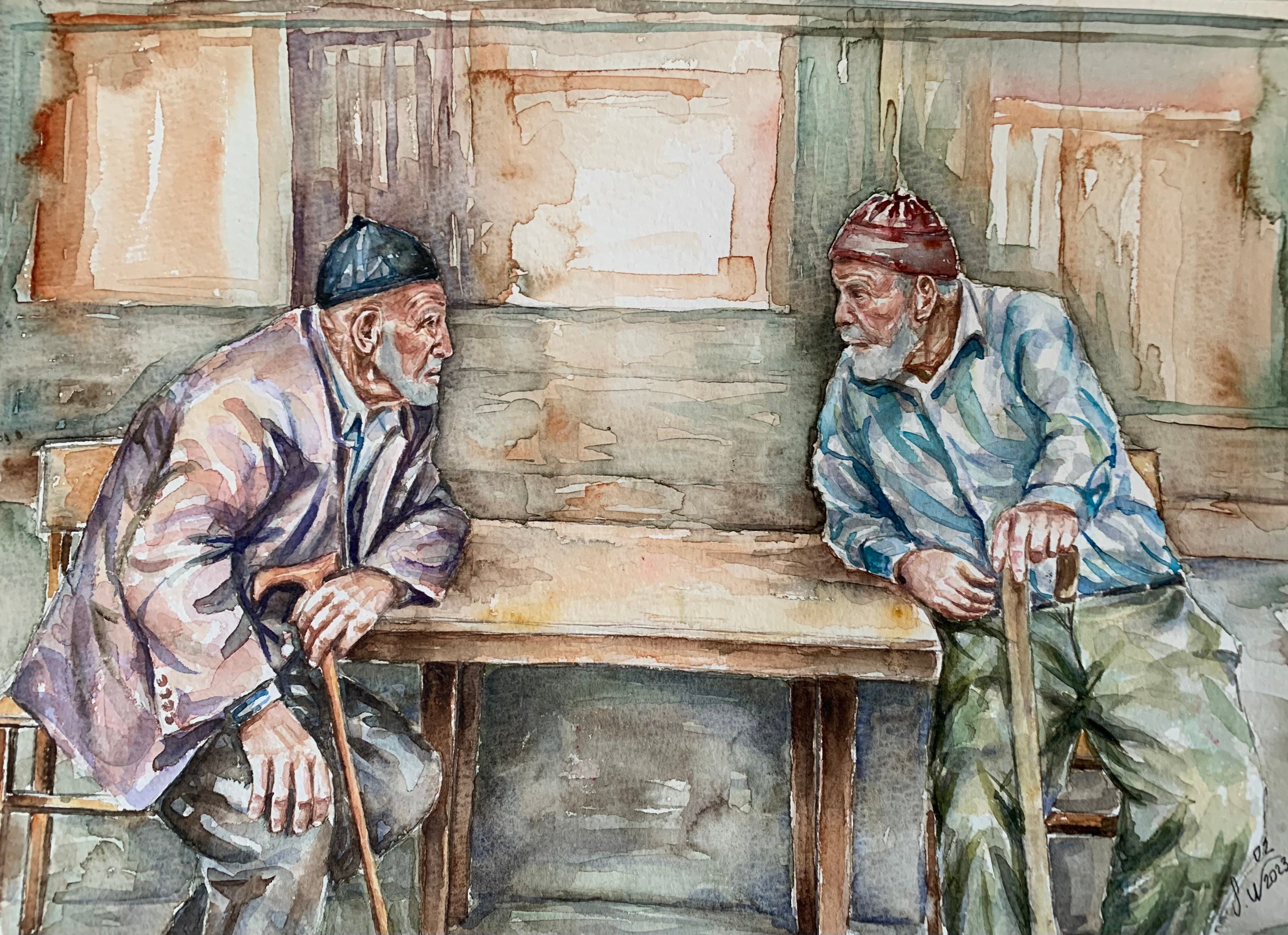 Figurative Original Watercolor Painting ''retirement'' 35cm X 24cm ...