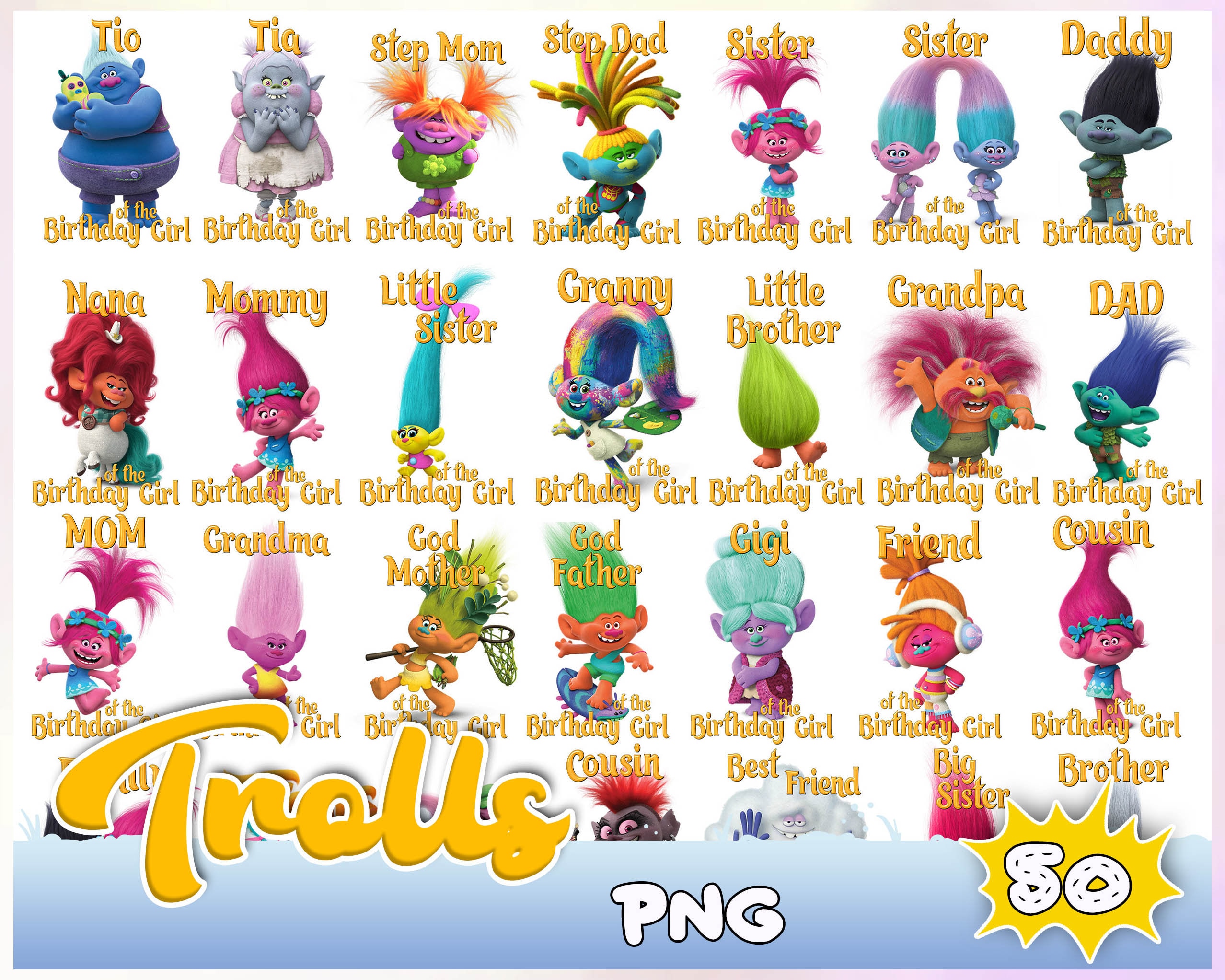 Trolls PNG Bundle, Trolls PNG Digital Papers, Trolls Characters PNG ...