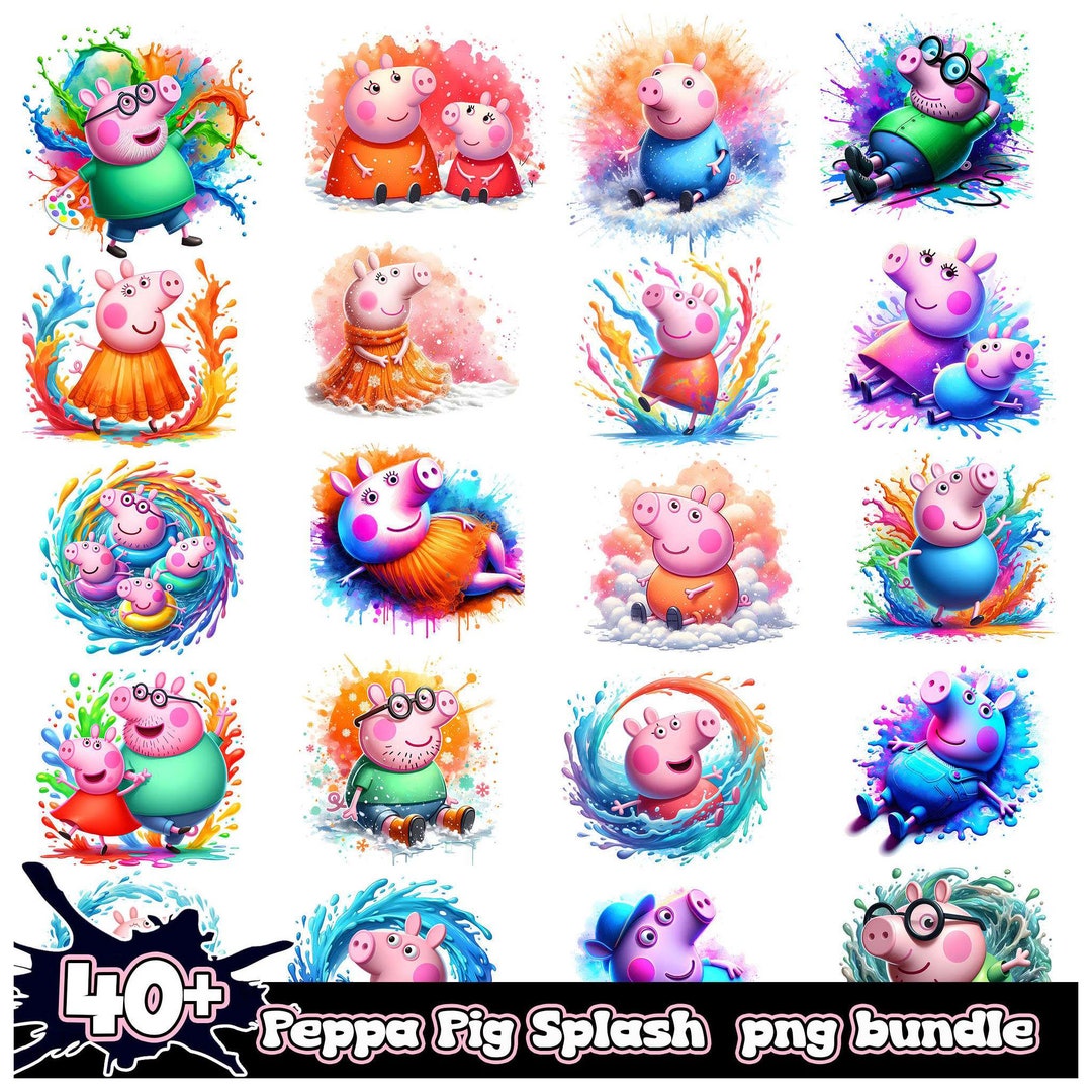 Peppa Pig Splash and Watercolor Png Bundle, Cartoon Png Bundle - Etsy