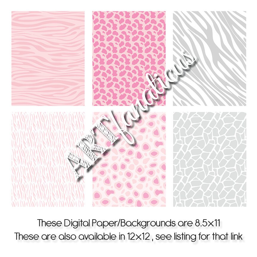 ANIMAL PRINT 8.5x11 Digital Papers Pink and White Background, Animal ...