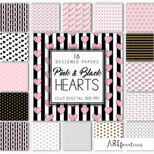 PINK & GOLD HEARTS Digital Designer Papers 16 Pink Watercolor Hand ...
