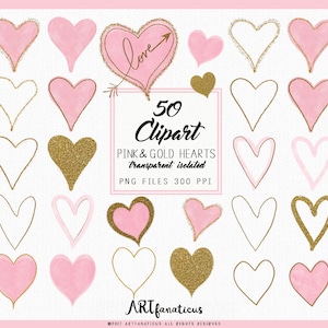 Pink & Gold Hearts - 50 Cliparts, Glitter Hearts, Heart Shapes, Love ...