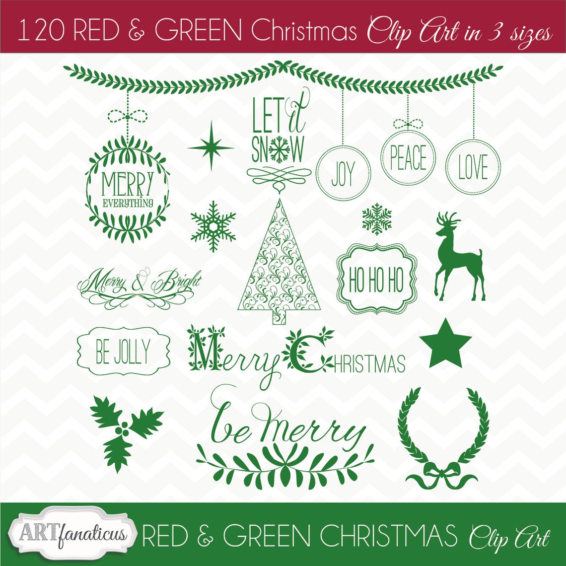 Merry Christmas Clipart "red & GREEN CHRISTMAS Clip Art" 120 Clipart ...