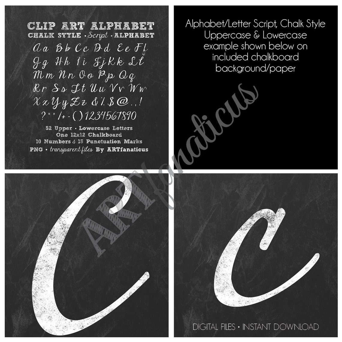 Chalkboard Clip Art "alphabet CHALK Script" 1 Chalkboard, 52 Uppercase ...