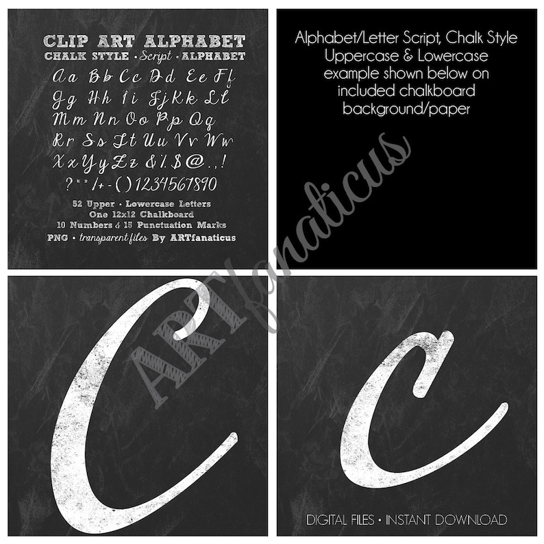 Chalkboard Clip Art "alphabet CHALK Script" 1 Chalkboard, 52 Uppercase ...