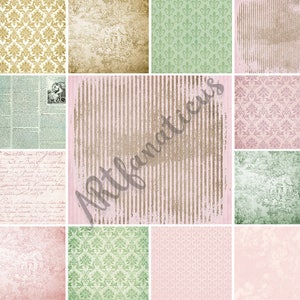 Lovers in Spring Digital Papers,"romantic Spring" Pale Pink, Sage Green ...