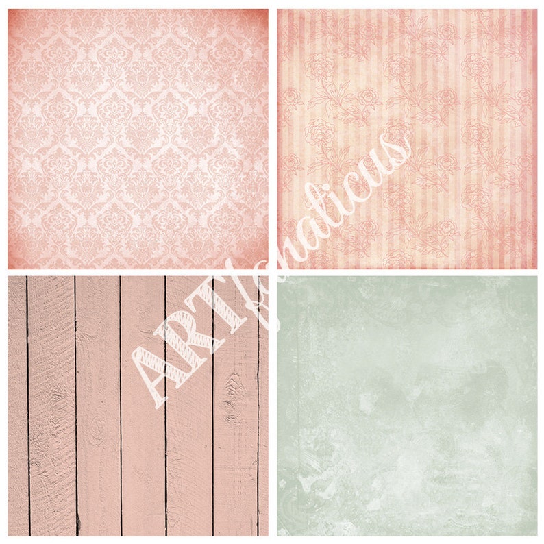 Wedding Digital Papers "shabby CHIC Wedding" Rustic, Pink, White, Mint ...