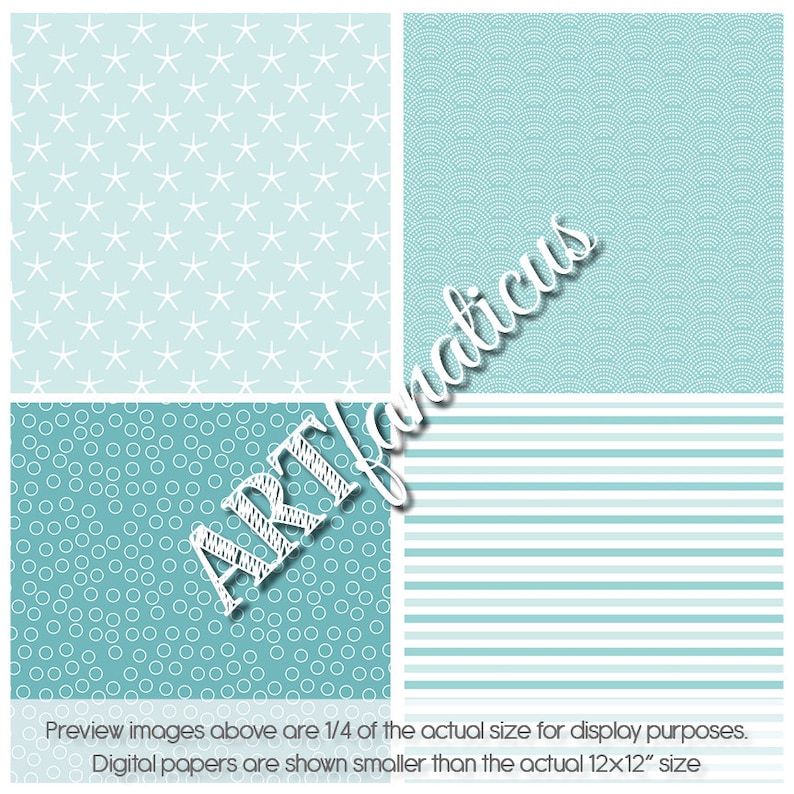 Beach Digital Papers "aqua SEA Patterns" Teal, Shells, Seahorse, Waves ...