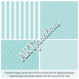 Beach Digital Papers "aqua SEA Patterns" Teal, Shells, Seahorse, Waves ...