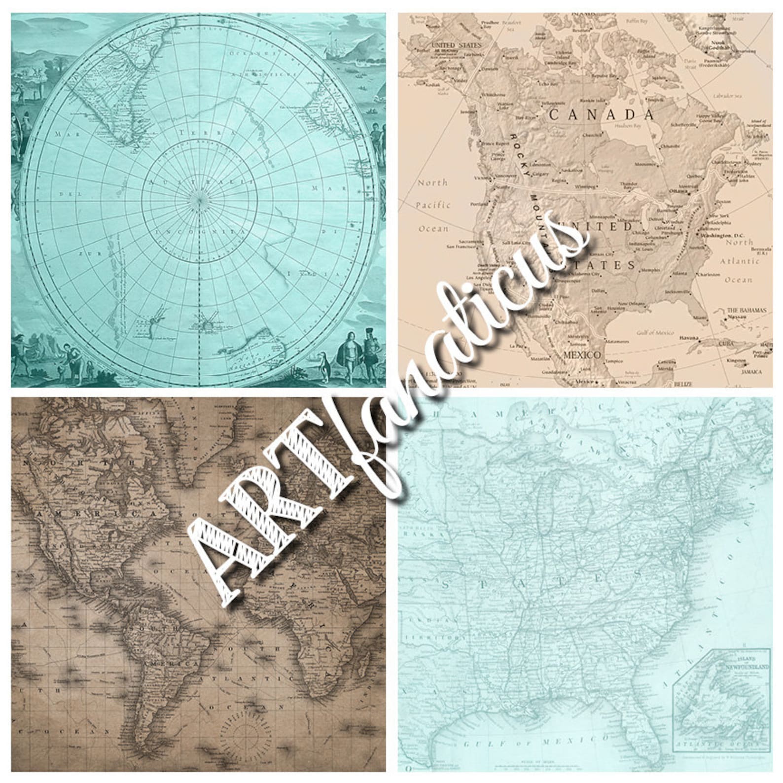 Vintage Maps 12x12 Digital Papers, "vintage PATINA MAPS 12x12 ...