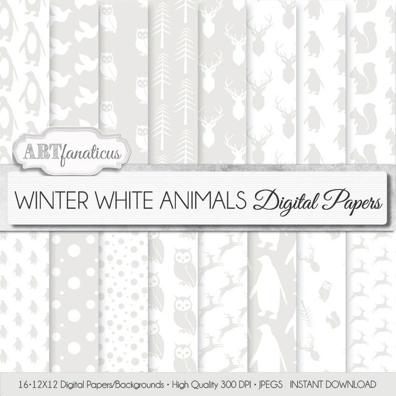 16 "winter WHITE Animals" Digital Papers, Peace Dove,snowfall, Winter ...