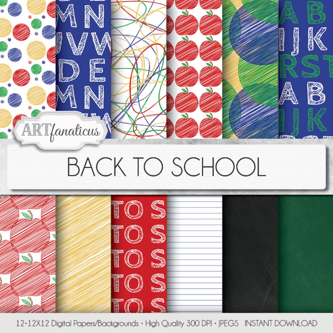 School Digital Papers "back TO School" 2 Chalkboards, Alphabet, Apples ...