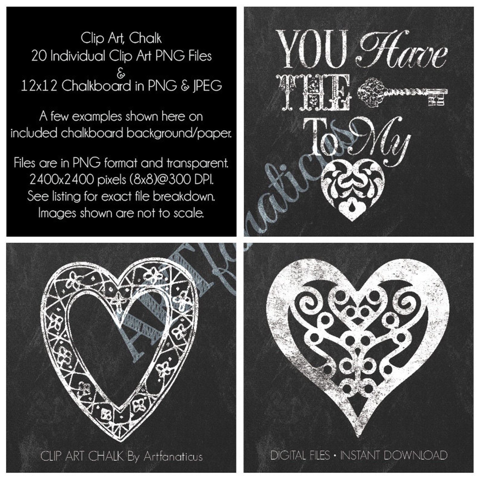 Chalk Hearts Cliparts "chalk Hearts" 20 Chalk Board Clip Arts, 12x12 ...