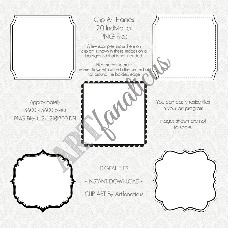 Cliparts "bw SQUARE FRAMES Clipart" 20 Frames/labels, Belly Belt ...