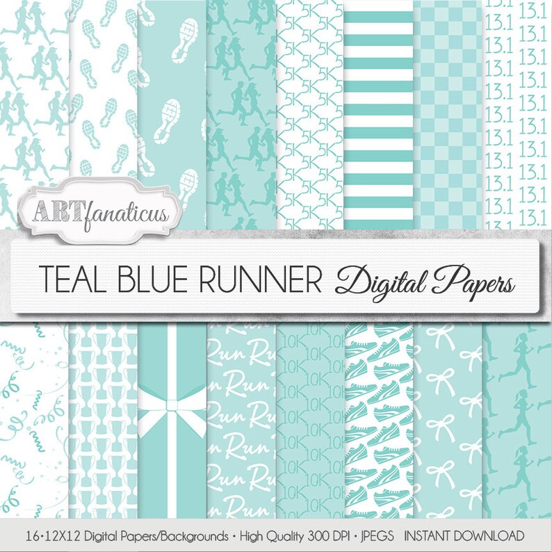 Running Digital Papers "tealblue Runner" Sport Patterns,10k, Trophy ...
