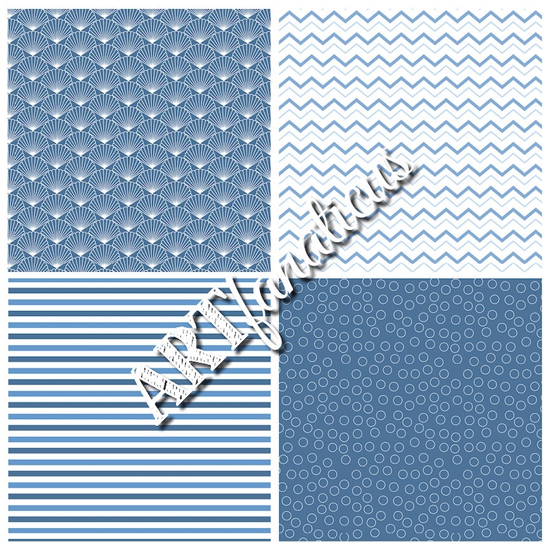 Beach Digital Papers "blue SEA Patterns" Shells, Seahorse, Waves ...