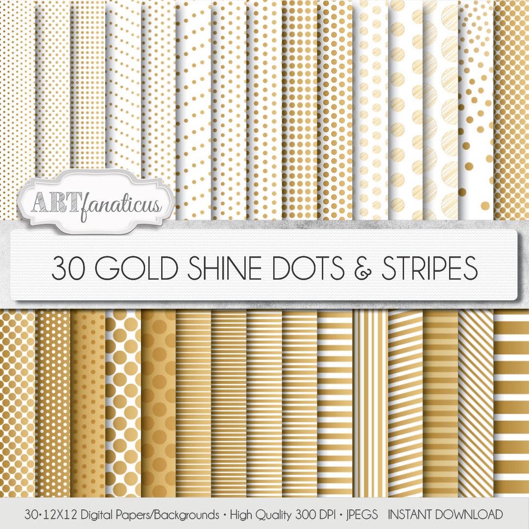 Gold Pattern Papers "gold SHINE Dots & Stripes" 30 Metallic Gold ...