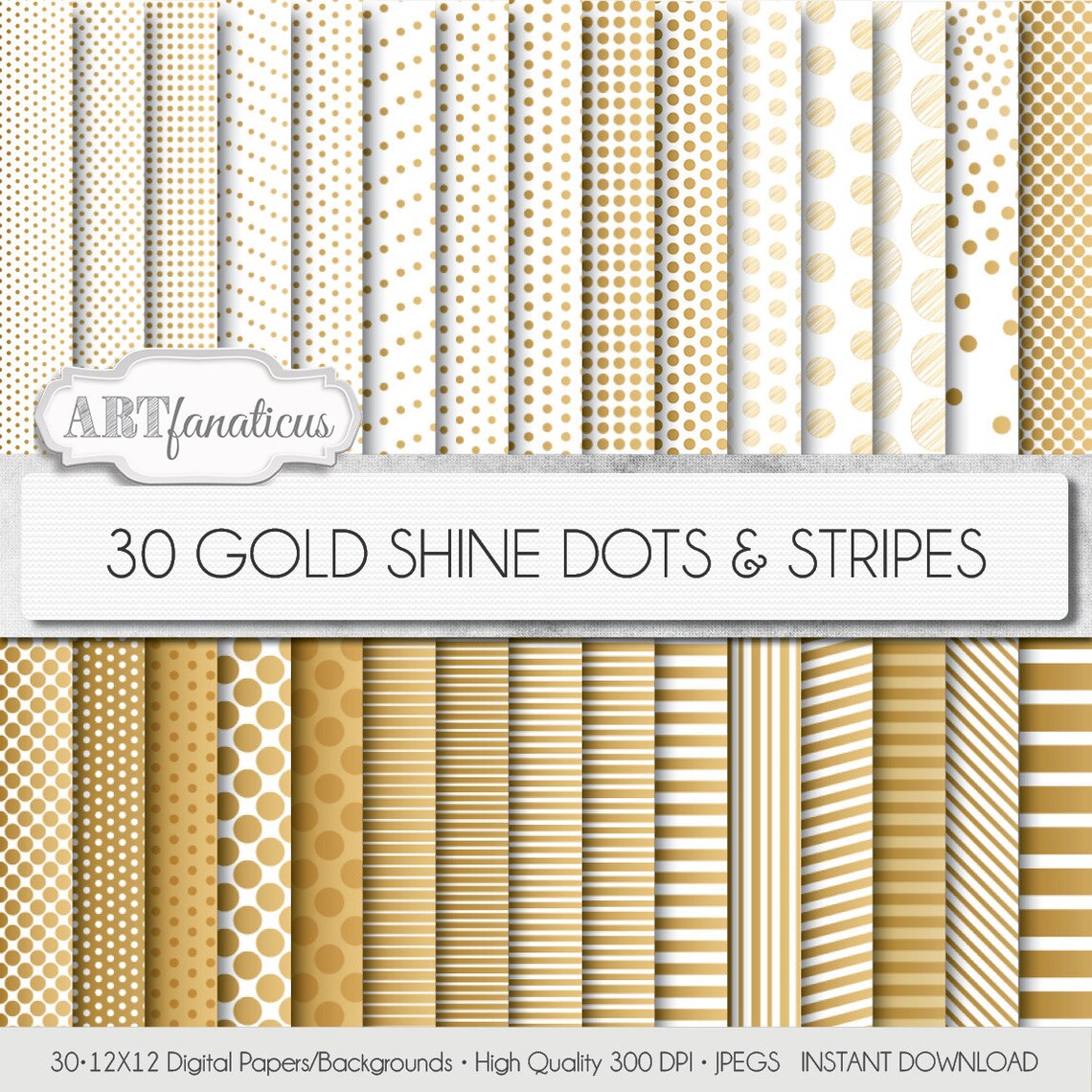 Gold Pattern Papers "gold SHINE Dots & Stripes" 30 Metallic Gold ...