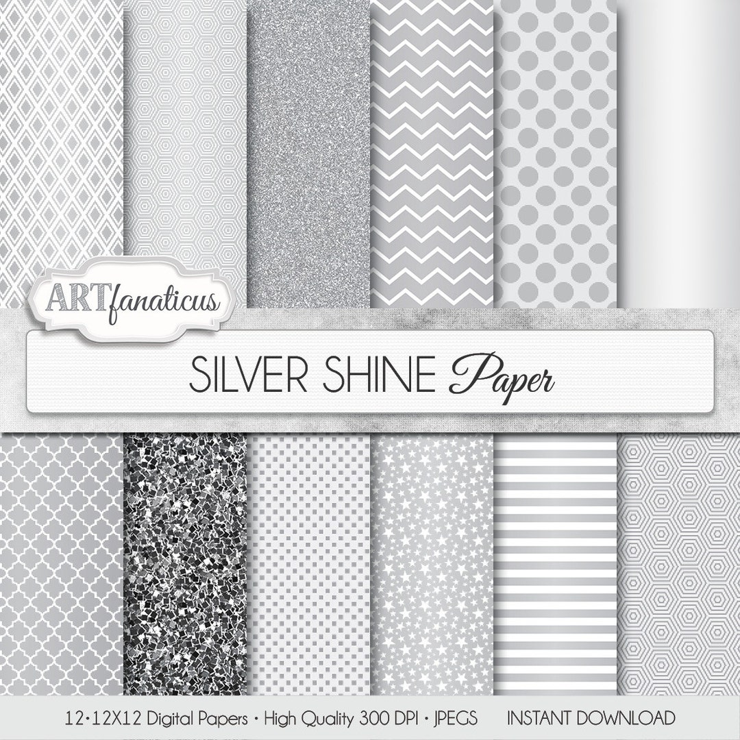 Silver Papers "silver Shine" Digital Paper With Silver Glitter, Silver ...