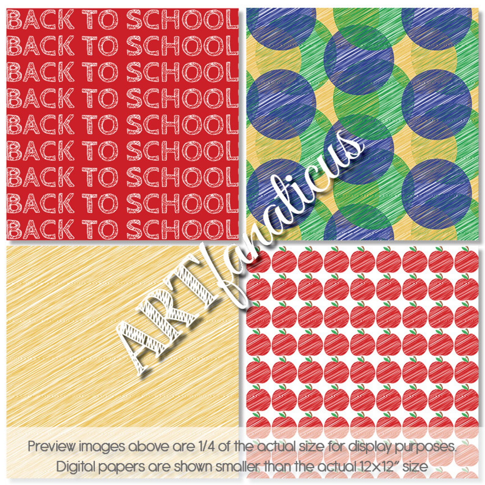 School Digital Papers "back TO School" 2 Chalkboards, Alphabet, Apples ...