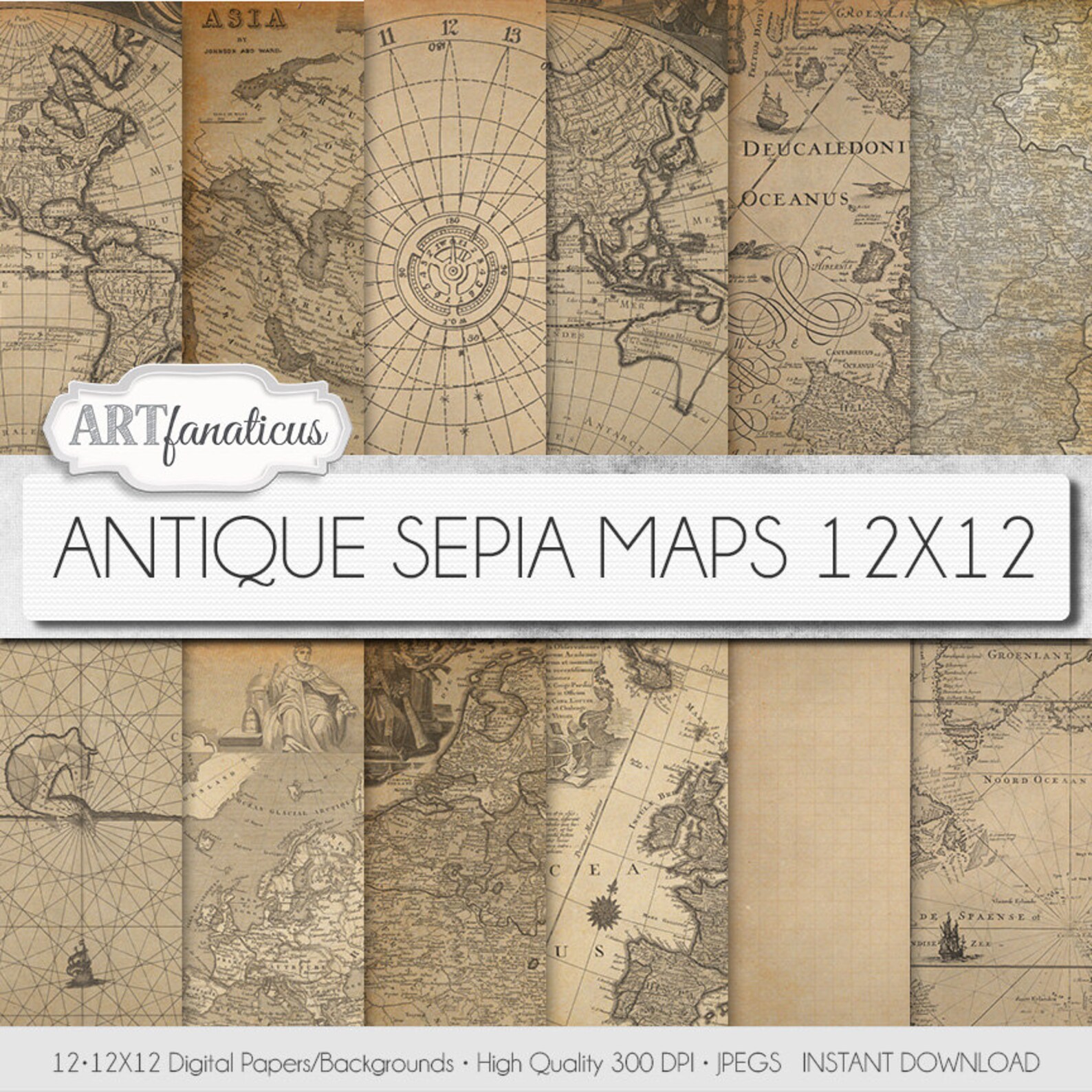 Antique Maps 12x12 Digital Papers antique SEPIA MAPS - Etsy