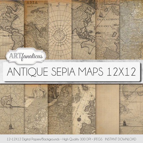 Antique maps 12x12 digital papers ANTIQUE SEPIA MAPS | Etsy