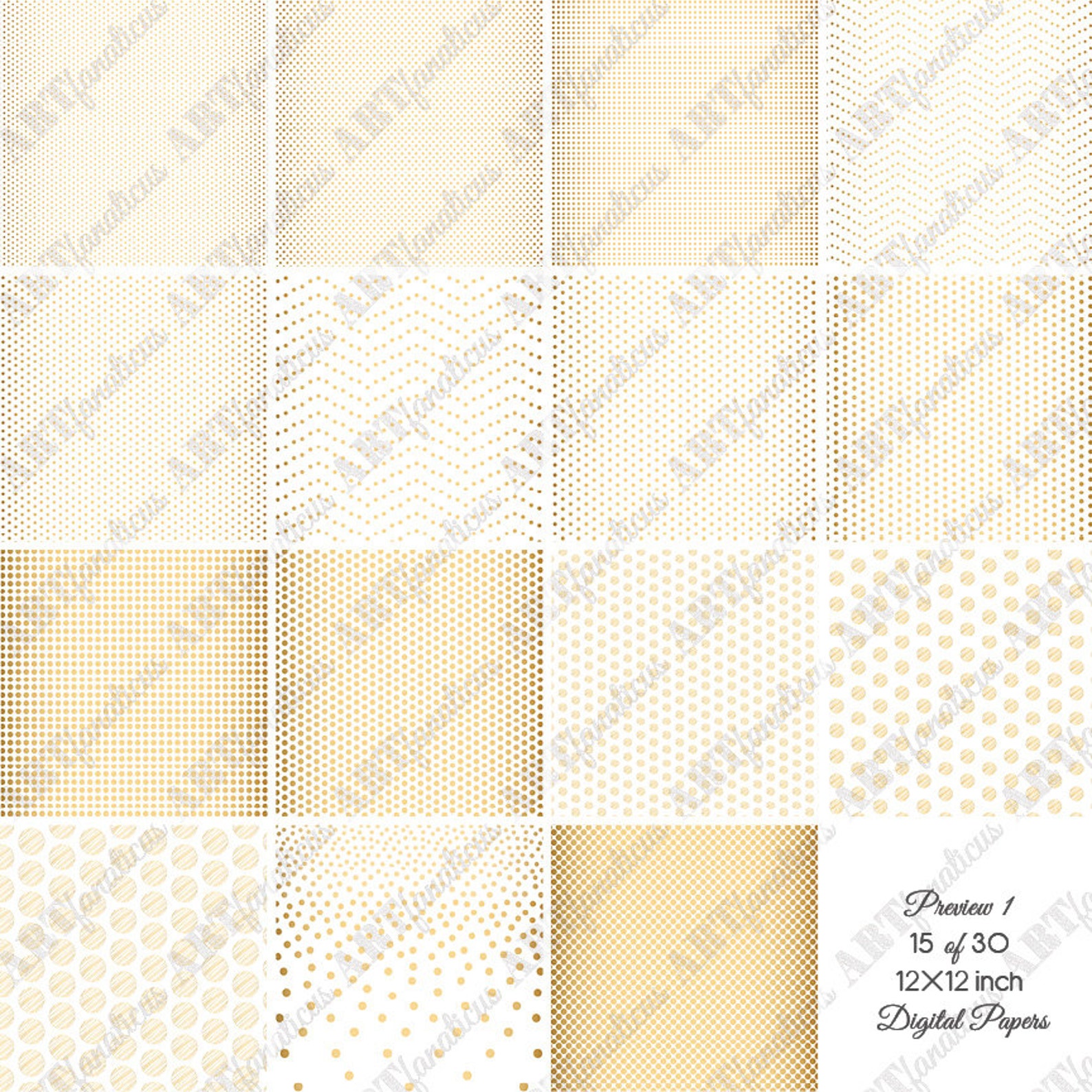 Gold Pattern Papers "gold SHINE Dots & Stripes" 30 Metallic Gold ...