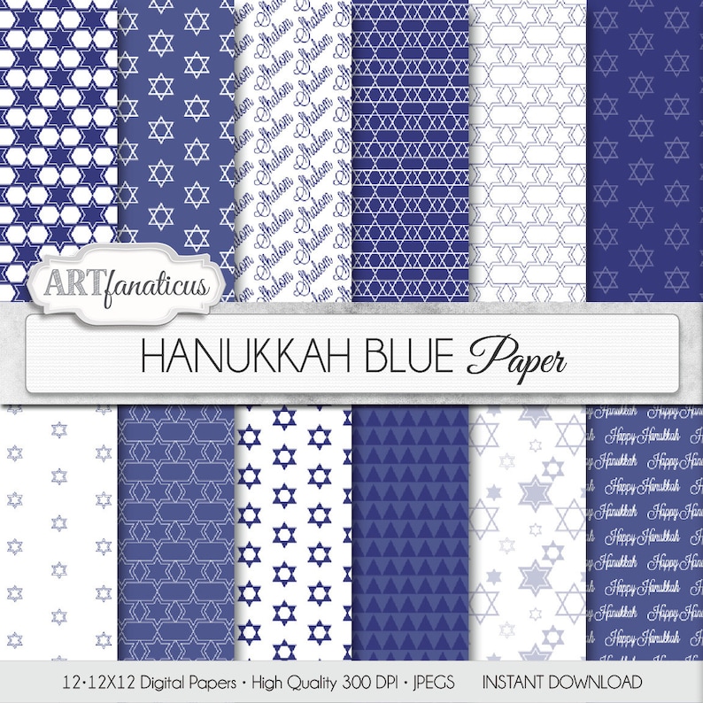 Hanukkah Digital Papers "hanukkah Blue" Star of David, Chanukah, Jewish ...