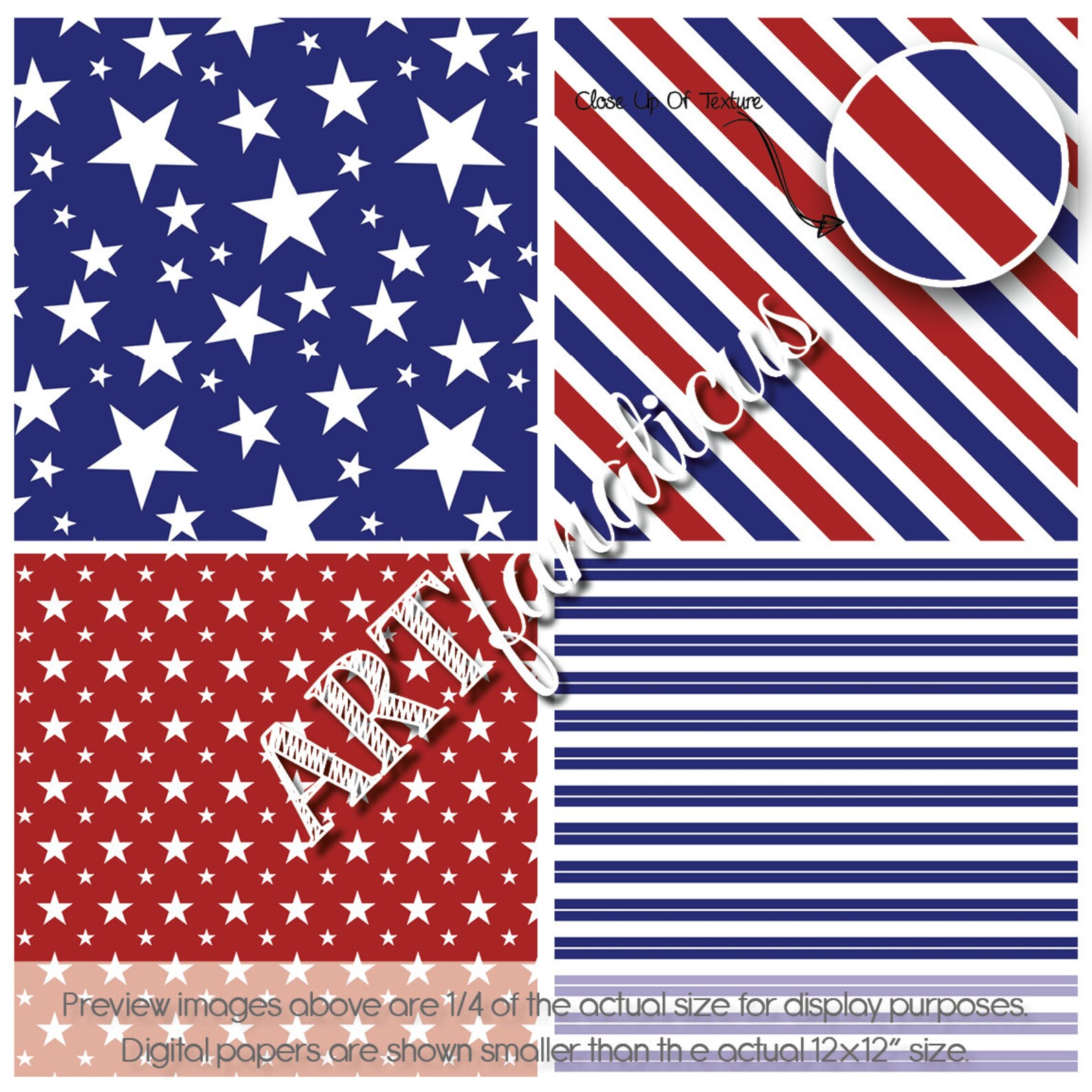 Red, White and Blue 16 Digital Papers "stars & Stripes" Red Stars, Blue ...