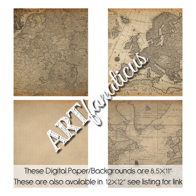 Digital Maps 8.5x11 Digital Paper, "antique SEPIA MAPS 8.5x11 ...