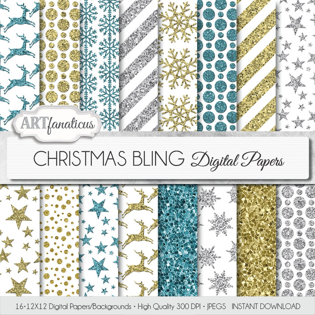 Christmas Glitter Papers "christmas BLING Glitter" Gold Glitter ...