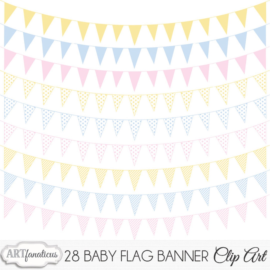 Bunting Cliparts "28 BABY FLAG Banner" Pink,pale Blue,yellow Banners ...