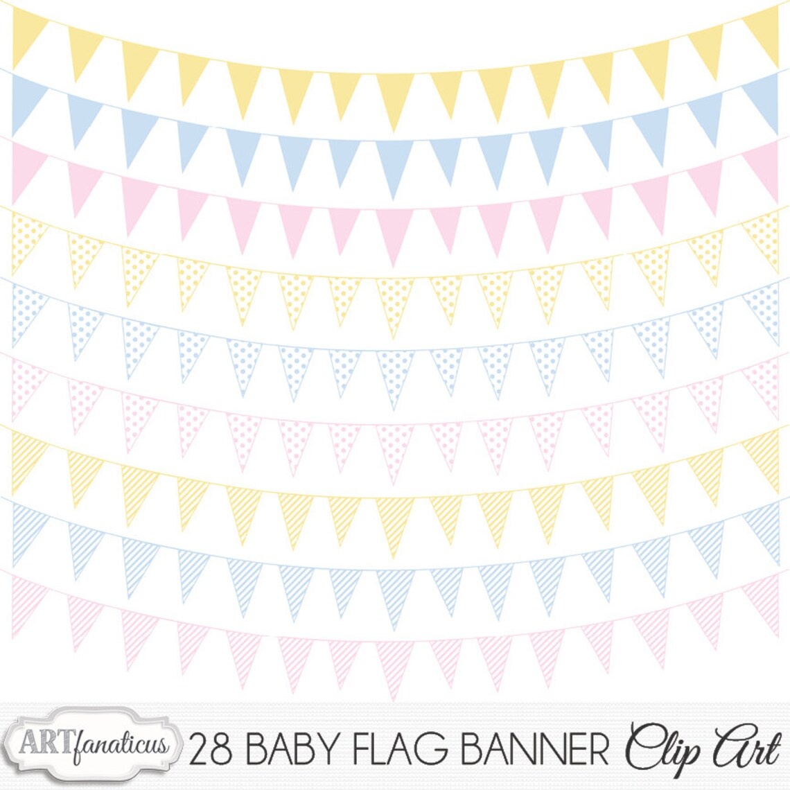 Bunting Cliparts "28 BABY FLAG Banner" Pink,pale Blue,yellow Banners ...