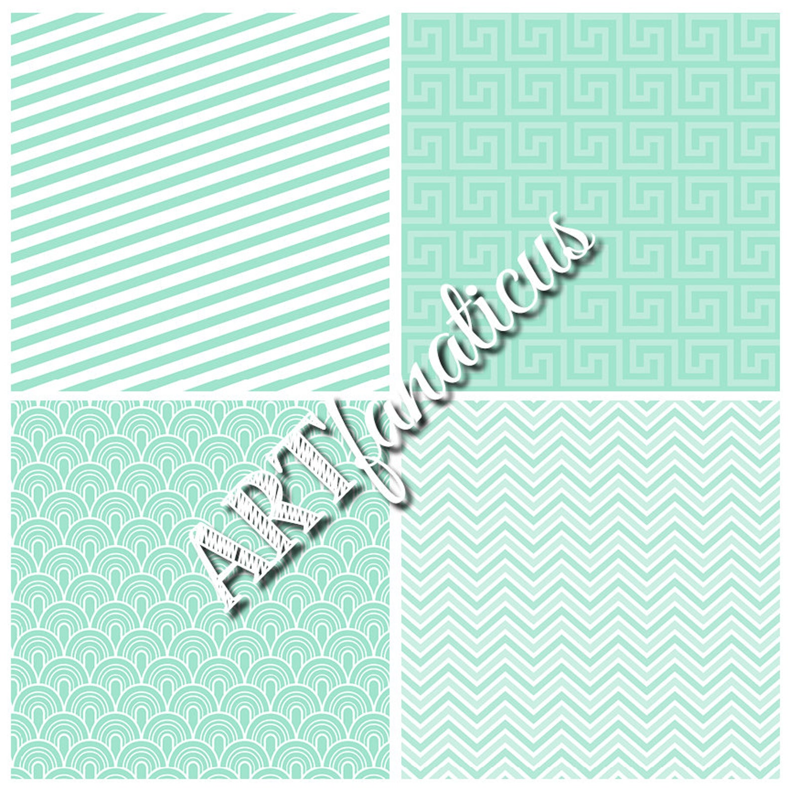 16 Mint Digital Papers "mint" Color Backgrounds With Chevron, Polkadots ...