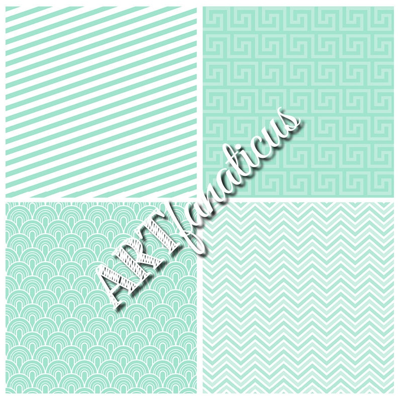 16 Mint Digital Papers "mint" Color Backgrounds With Chevron, Polkadots ...