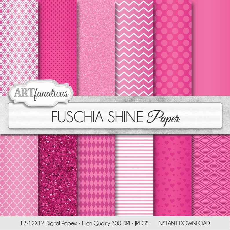 Valentines Day Papers, Pink Glitter Papers, "fuschia Shine" Digital ...