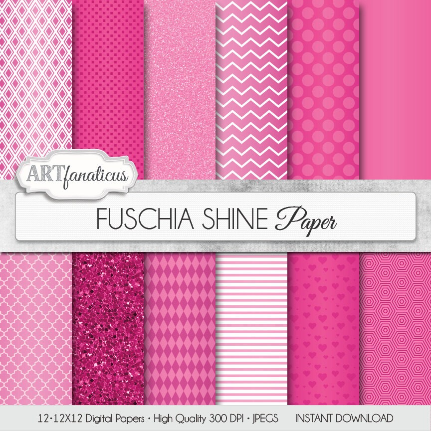 Valentines Day Papers, Pink Glitter Papers, "fuschia Shine" Digital ...