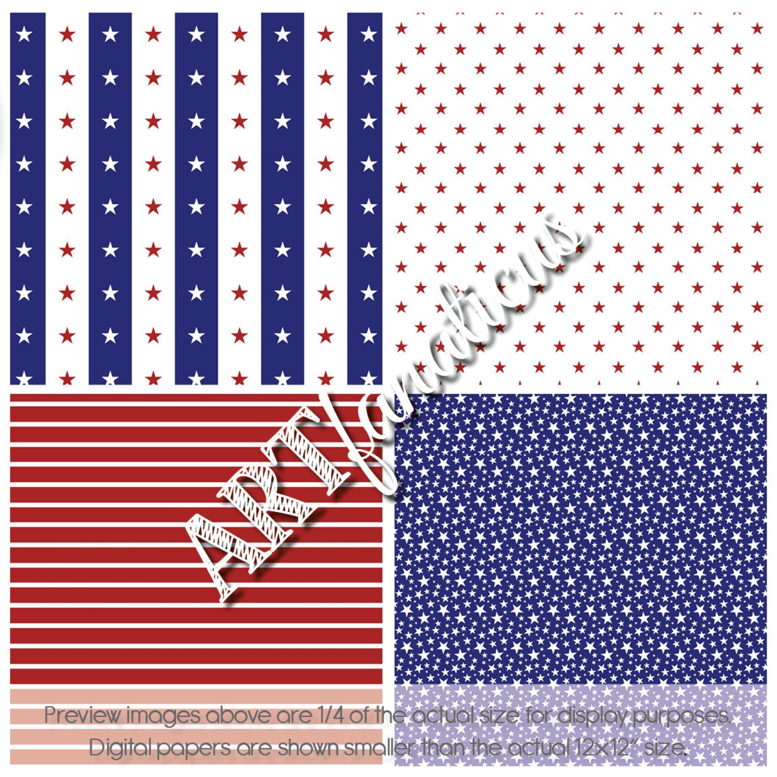 Red, White and Blue 16 Digital Papers stars & Stripes Red Stars, Blue ...