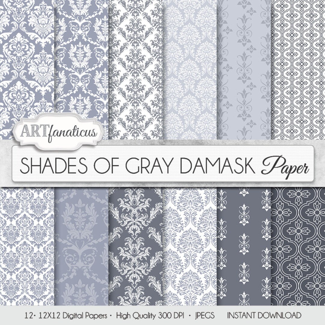 Gray Damask Papers "shades OF Gray" Elegant, Gray, Grey and White ...