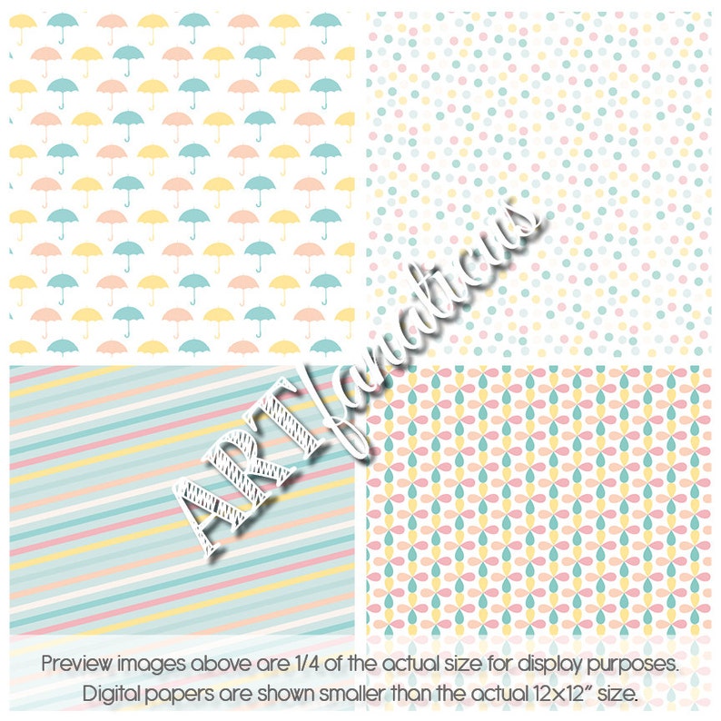 Baby Shower Digital Papers "spring Showers" Pink, Blue, Peach,yellow ...