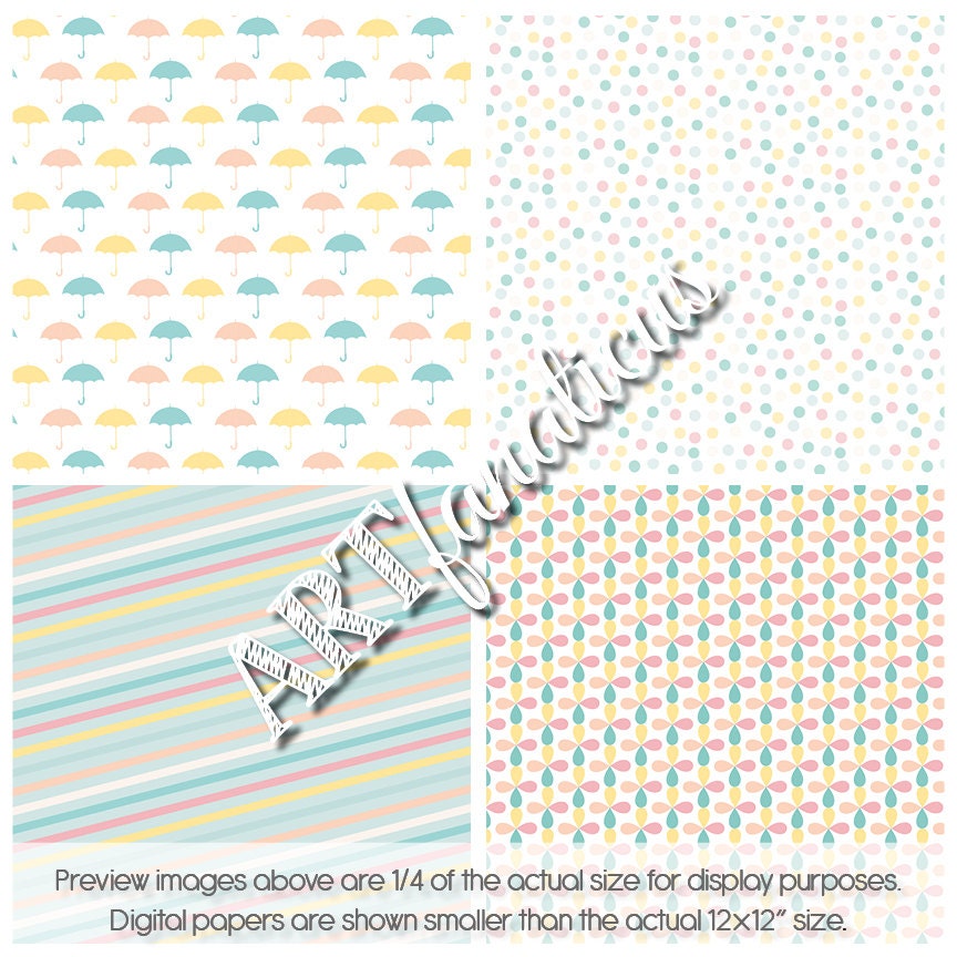Baby Shower Digital Papers "spring Showers" Pink, Blue, Peach,yellow ...