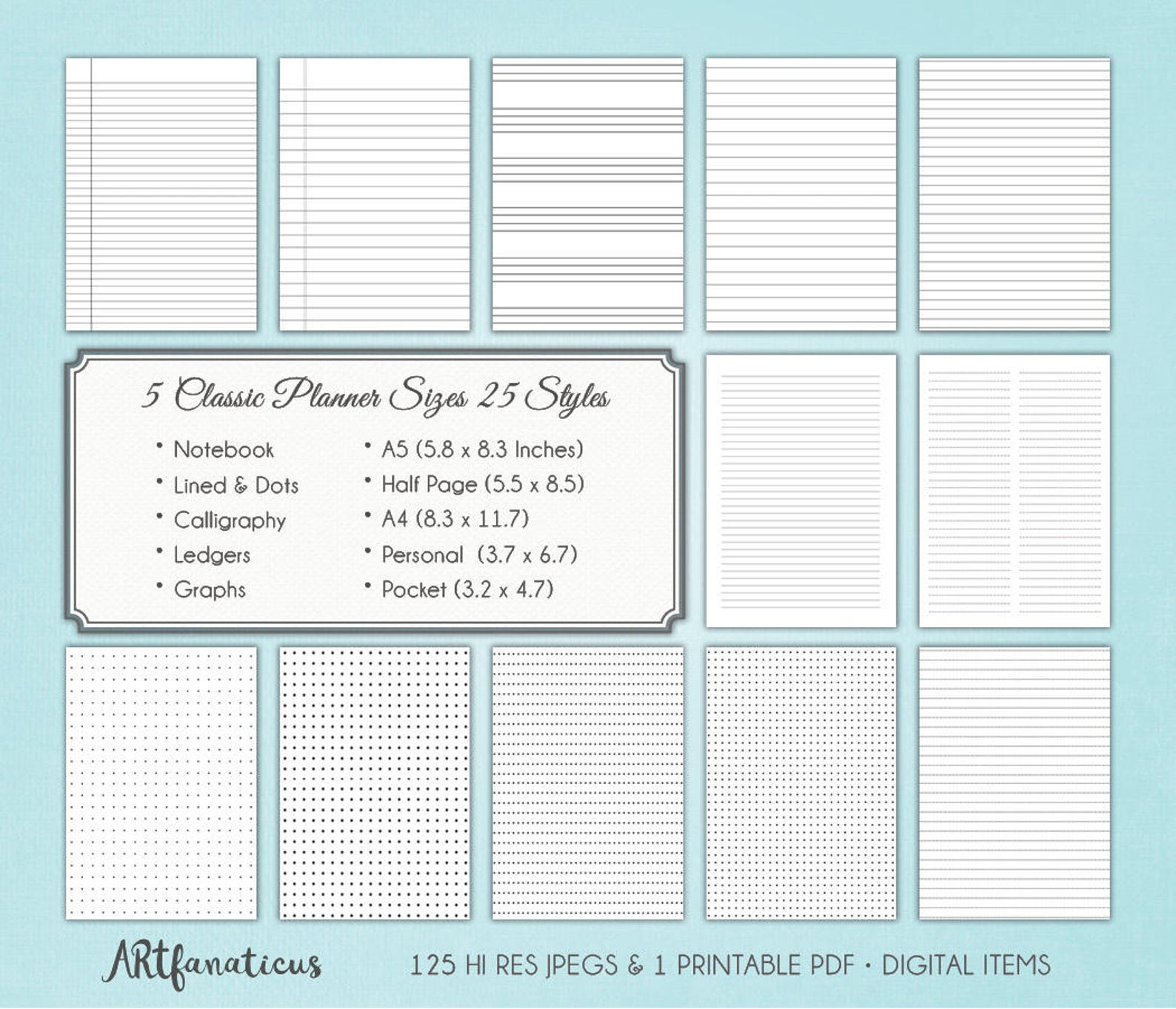 Digital Planner Paper classic PLANNER Pages Digital Agenda Pages, Lined ...