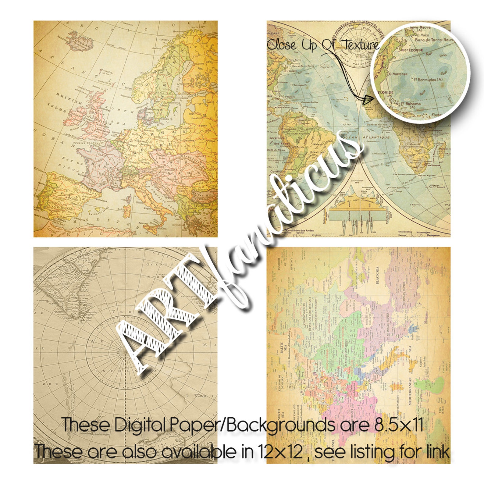 Vintage Maps 8.5x11 Digital Paper, "vintage Maps" Backgrounds,antique ...
