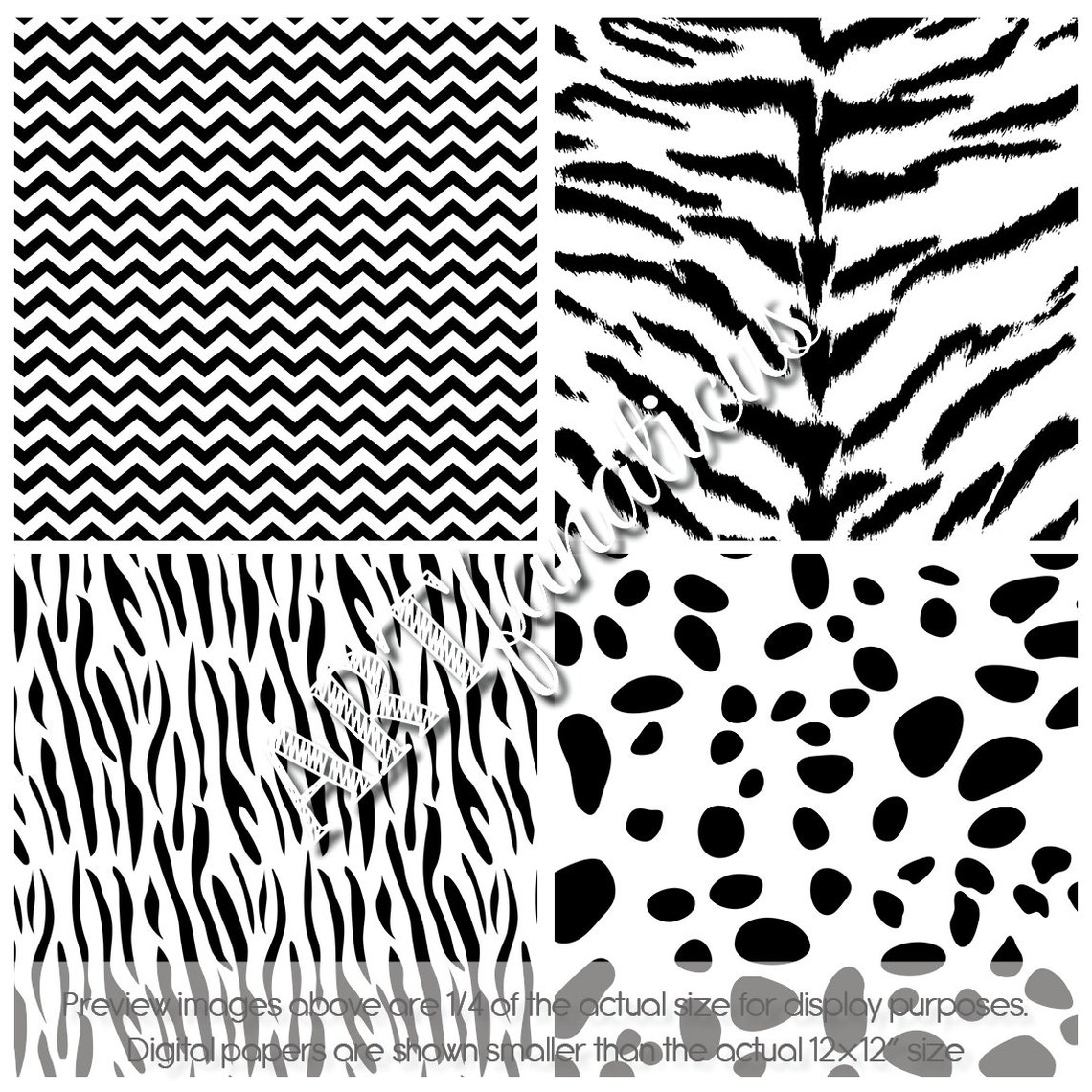 Black & White ANIMAL PRINTS Digital Papers, Animal Pattern, Cowhide ...