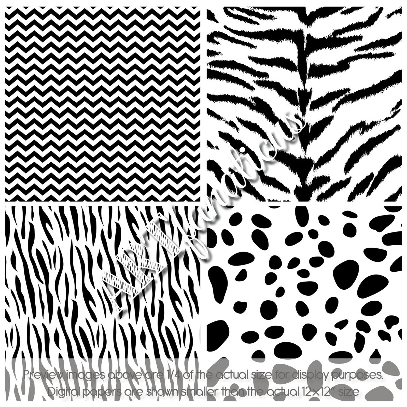 Black & White ANIMAL PRINTS Digital Papers, Animal Pattern, Cowhide ...
